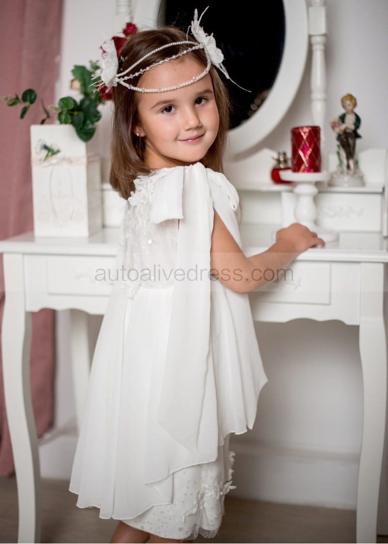 Sheath Beaded White Lace Chiffon Peplum Flower Girl Dress